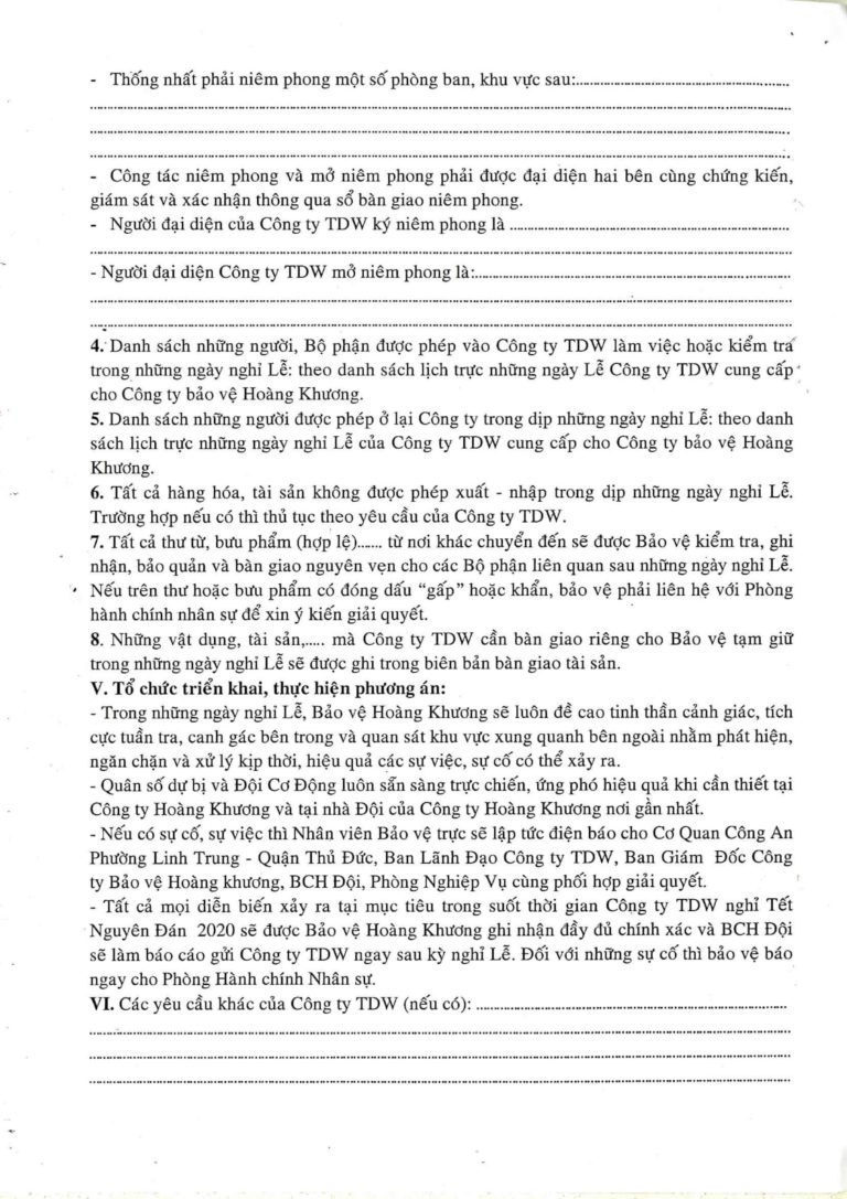 Phương án bảo vệ và lịch trực Tết nguyên đán 2020 Công ty CP BOO Nước ...